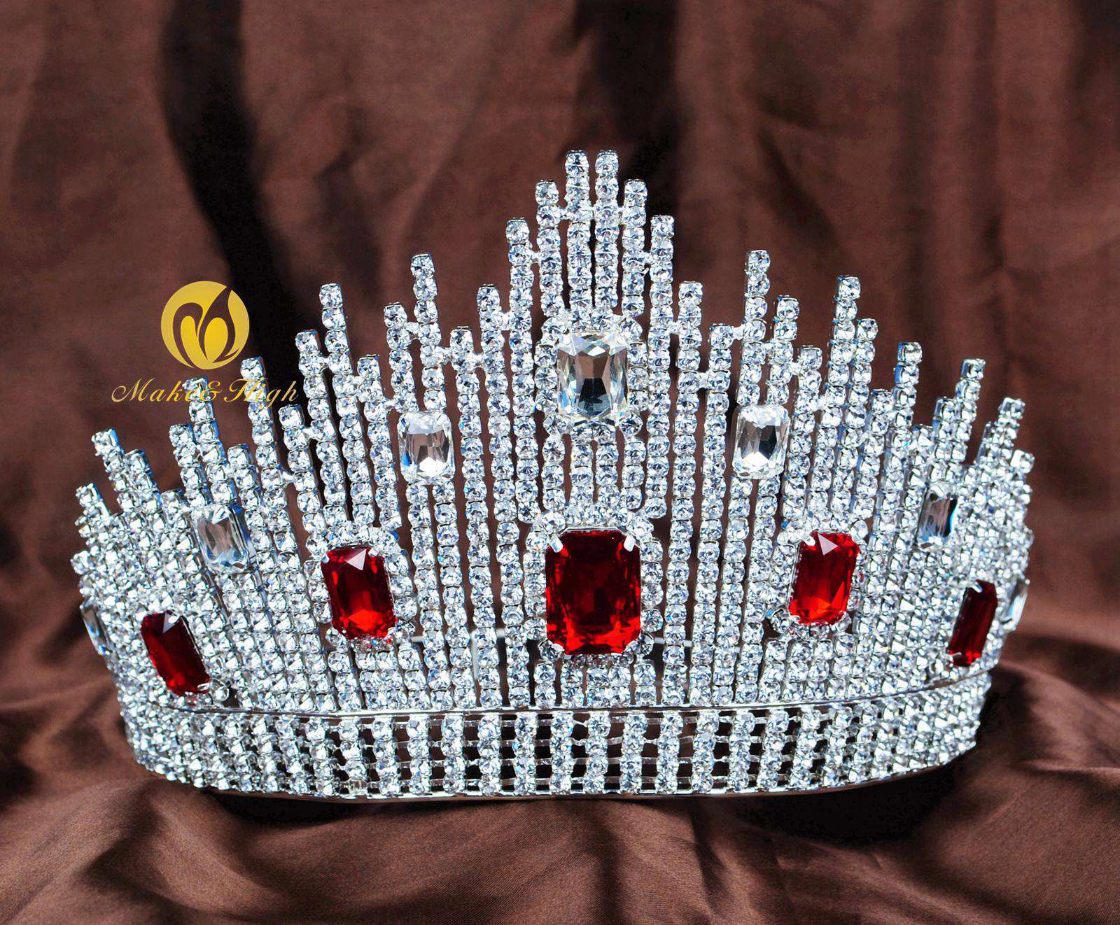 RED Crystal Miss Pageant Tiara Rhinestone Large Crown Bridal Wedding ...
