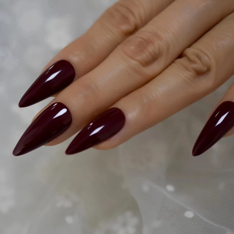 Dark Maroon Acrylic Nails