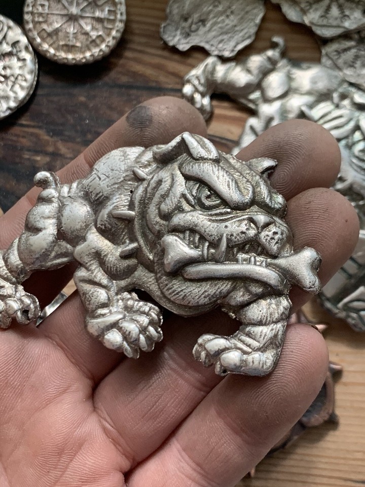 68-72g Hand poured Bulldog Guaranteed 999 fine Silver Hand pour Bullion ...