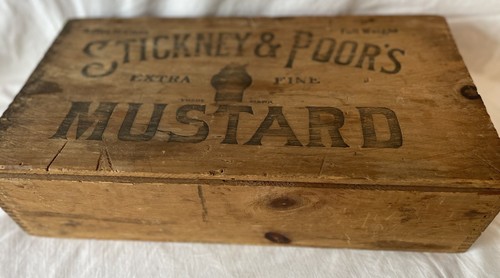 ANTIQUE WOODEN ADVERTISING BOX - STICKNEY & POOR;S EXTRA FINE MUSTARD ...