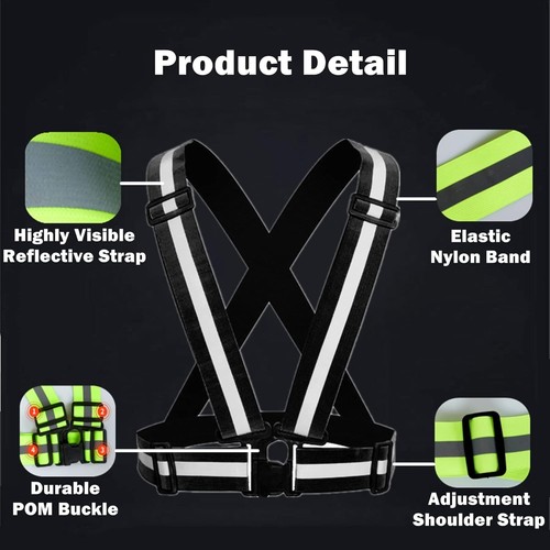 Reflective Strap Safety Vest Gear - 2-10 Pack Adjustable High Black X2 ...