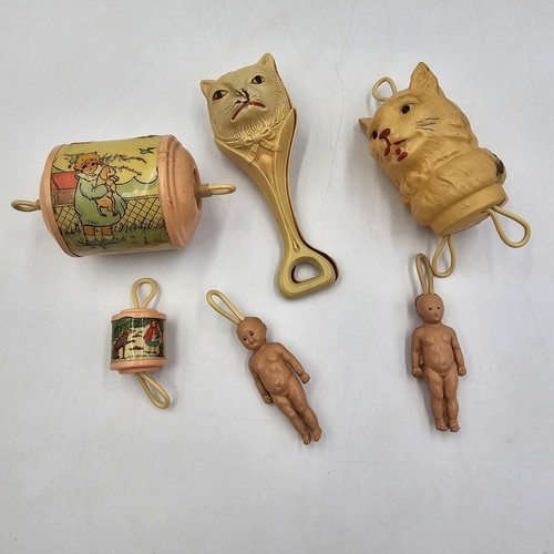 Lot Of 6 Vintage Antique Celluloid Plastic Baby Toys Rattles Dolls Cats ...