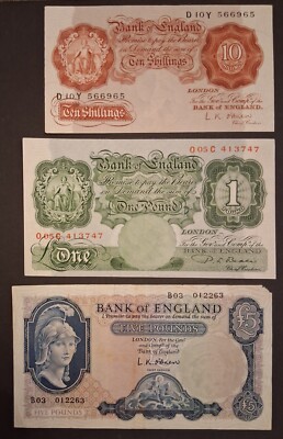 Queen Elizabeth II Bank of England Banknotes 1950s to 1960s 10 Shilling ...