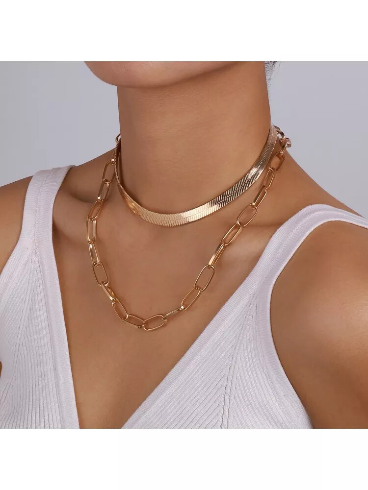 Collier Double Fil Femme Ras-Du-Cou Collier Lumineuse Couleur Dorée ...