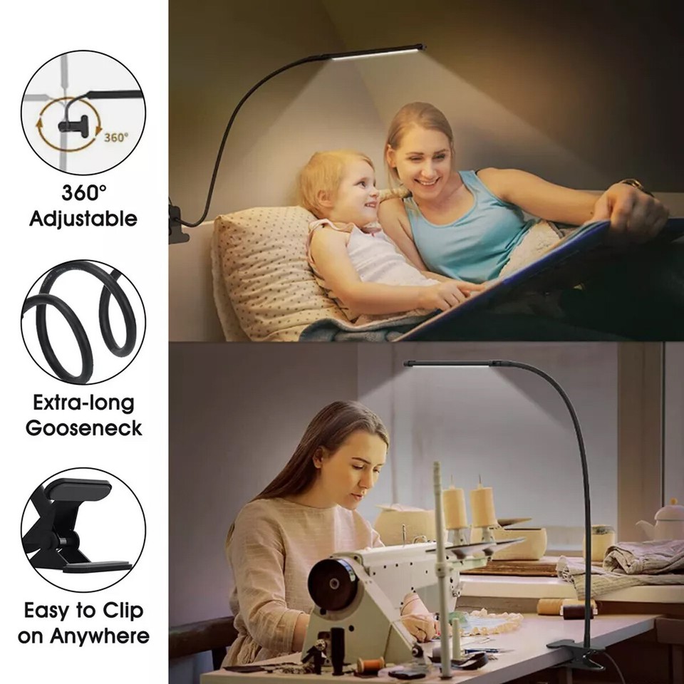 Flexible USB Clip-on Table Lamp LED Clamp Reading/Study/Bed/Laptop/Desk ...