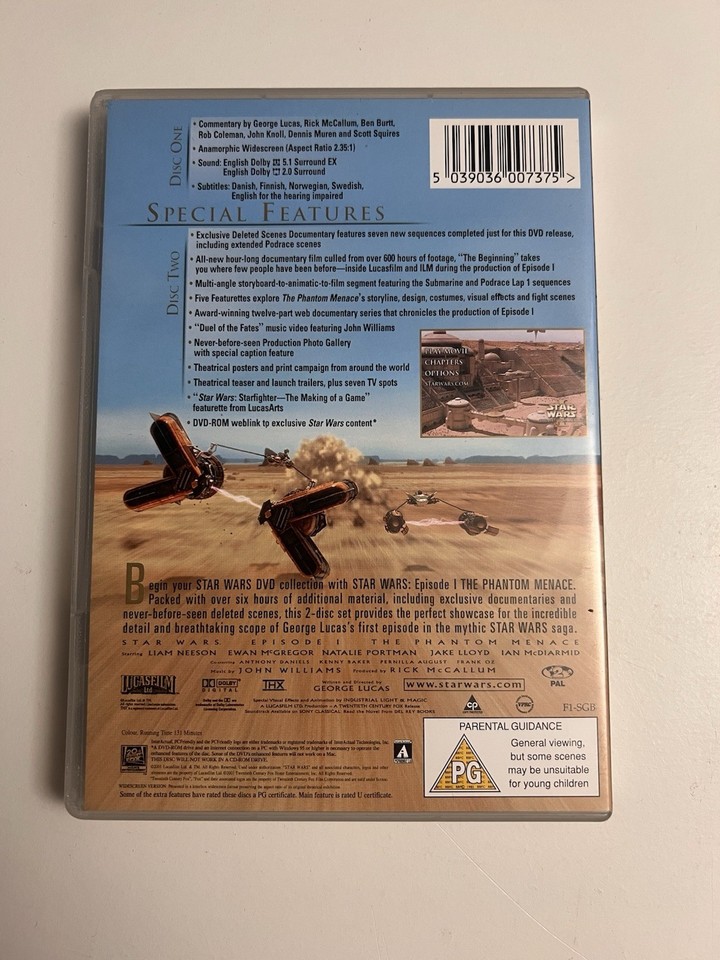 Star Wars, 2 disc set, The phantom menace,exclusive deleted scenes ...
