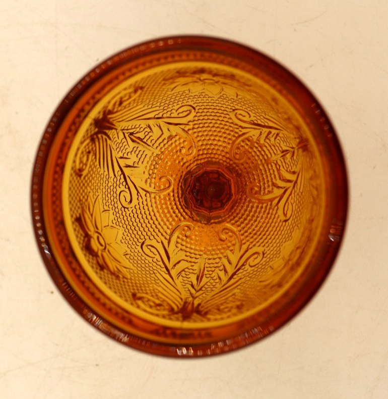 Vintage Indiana Glass Sandwich Pattern Amber Glass Decanter, Tray ...