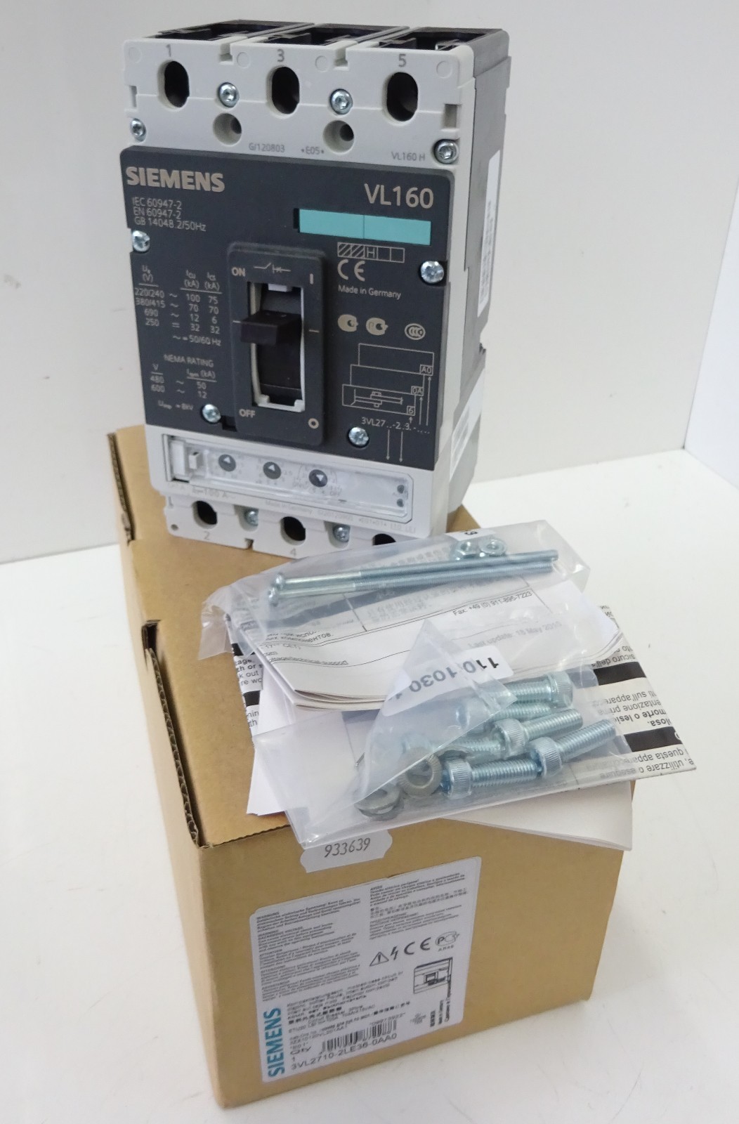 SIEMENS VL160 Leistungsschalter 3VL2710-2LE36-0AA0 Circuit Breaker 100A ...