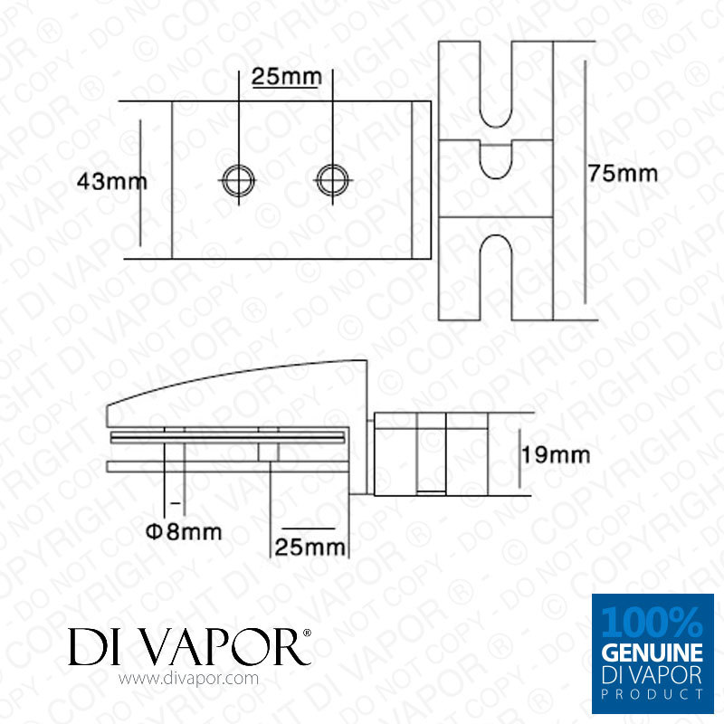 Di Vapor (R) Shower Door Glass Pivot Hinge 25mm Hole to hole Frameless ...