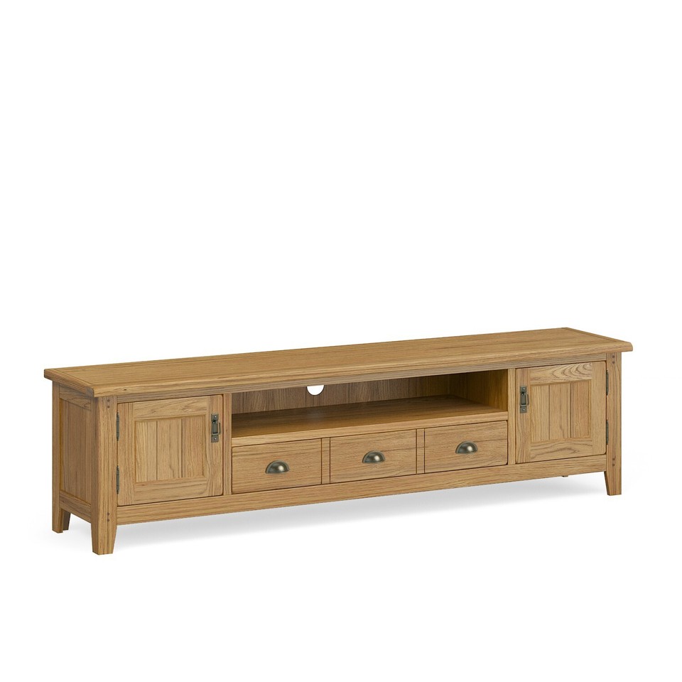 Oak Extra Large TV Unit – Abbey Oak 210cm Long Rustic Media Stand ...