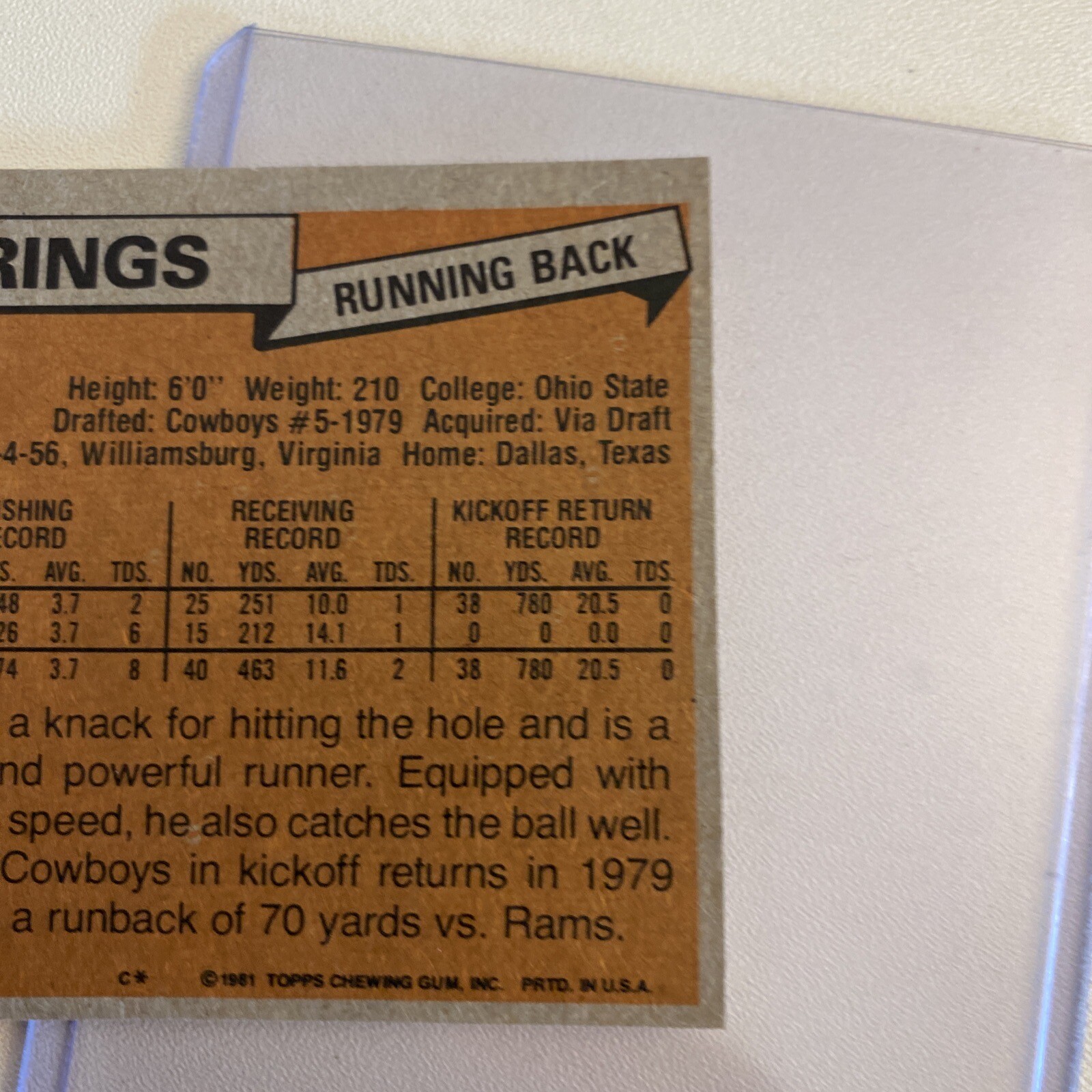 Ron Springs 1981 Topps #433 Dallas Cowboys Ohio State Buckeyes Well ...