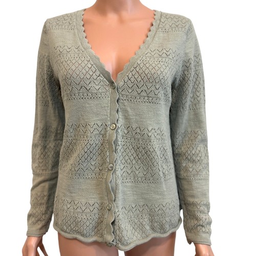 FRYE large button front cardigan sweater pointelle SP 3015 | eBay