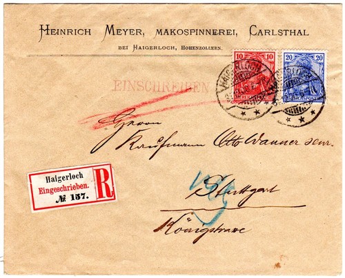 DR 1900, 10+20 Pf. Germania Reichspost auf Einschreiben Brief v ...