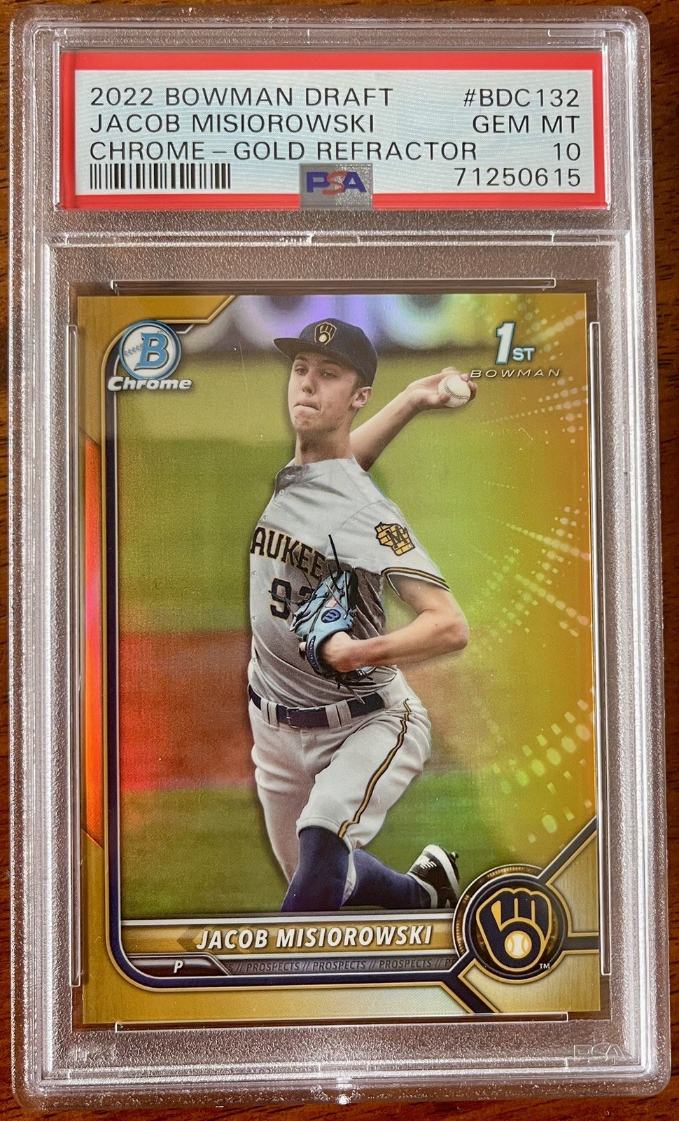 2022 Bowman Draft Chrome Jacob Misiorowski Gold Refractor 50/50 PSA 10 ...