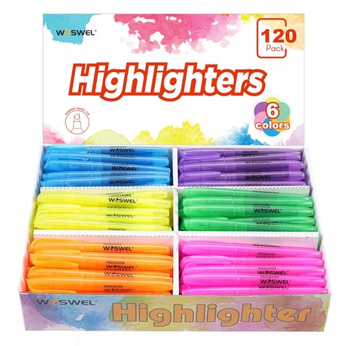 Highlighters Bulk, 120 Pack 6 Assorted Colors No Bleed Chisel Tip ...