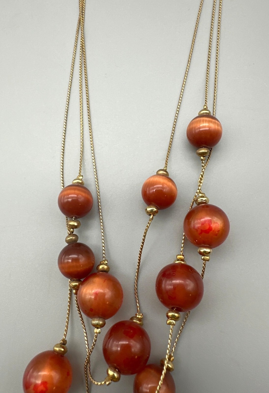 Vintage Amber Color Necklace Lucite 3 Strand Gold Tone Chains ...