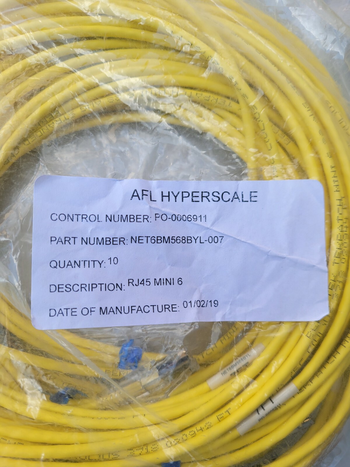 New AFL HYPERSCALE NET6BM568BYL-007 RJ45 Cat 6 7' Foot Patch Cable Set of 15 | eBay