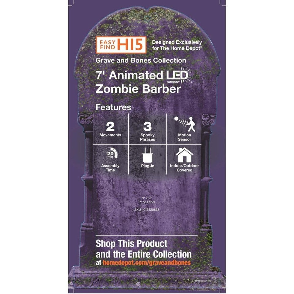 Home Accents 7 Ft Animated LED Zombie Barber Halloween Animatronic Prop ...