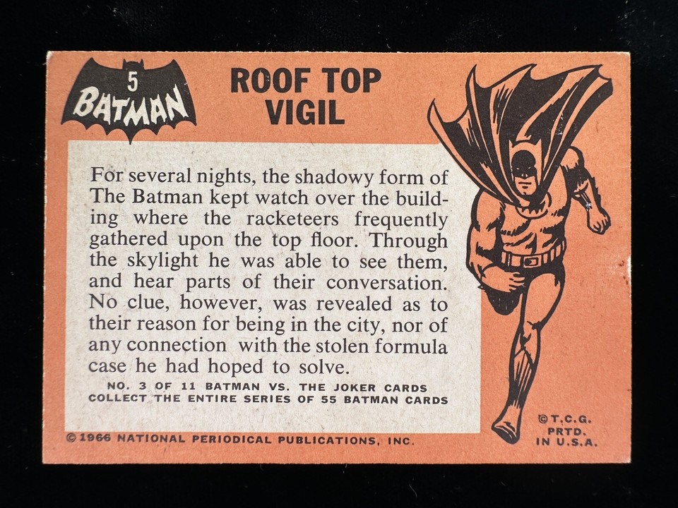 1966 TOPPS BATMAN BLACK BAT 5 ROOF TOP VIGIL CARD COMBINE SHIP NO RES ...
