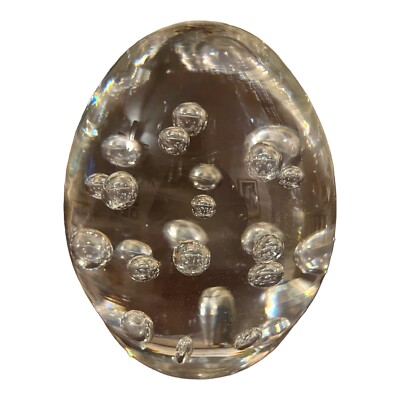 Large 5" Clear Bullicante Art Glass Crystal Egg Controlled Bubbles ...