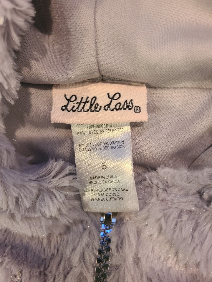 Pre-Owned Little Lass Girls Gray Hooded Fur Zip Up Vest Size 5 | eBay