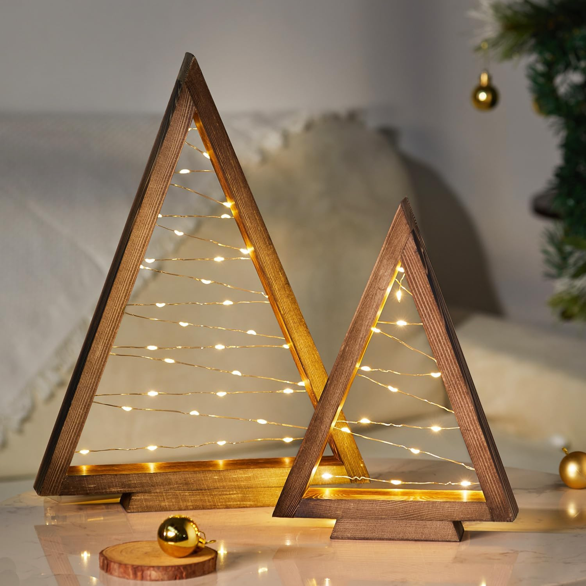 Triangular Lighted Christmas Trees 15 Inch Holographic 3D Lighted