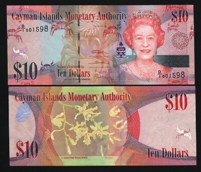 Cayman Islands 10 DOLLARS P-40 2010 Low Serial # UNC D/1 Queen Crab ...