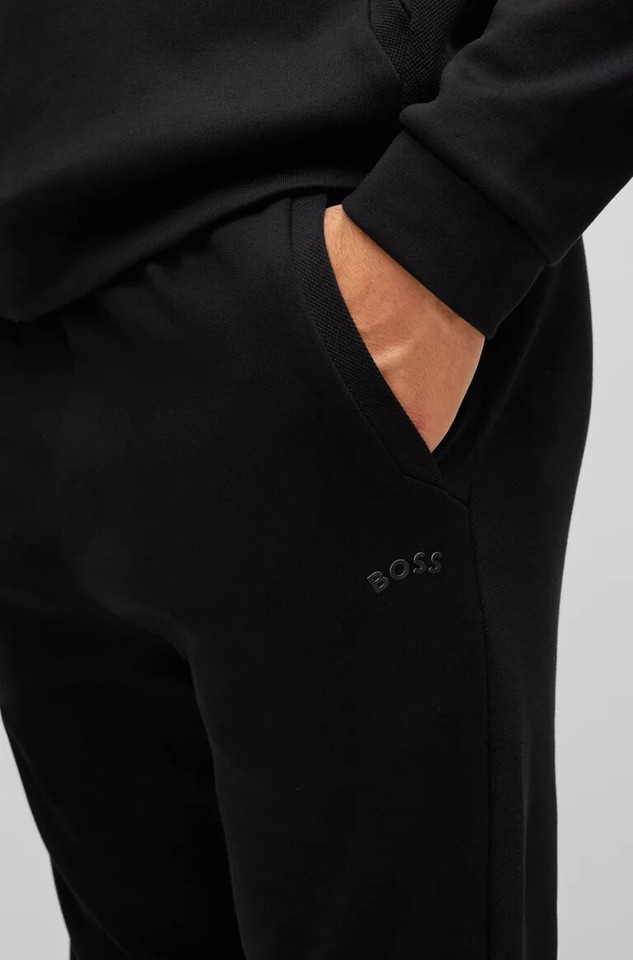 $148 Hugo Boss ATHLEISURE ORGANIC-COTTON TRACKSUIT BOTTOMS W/ CURVED ...