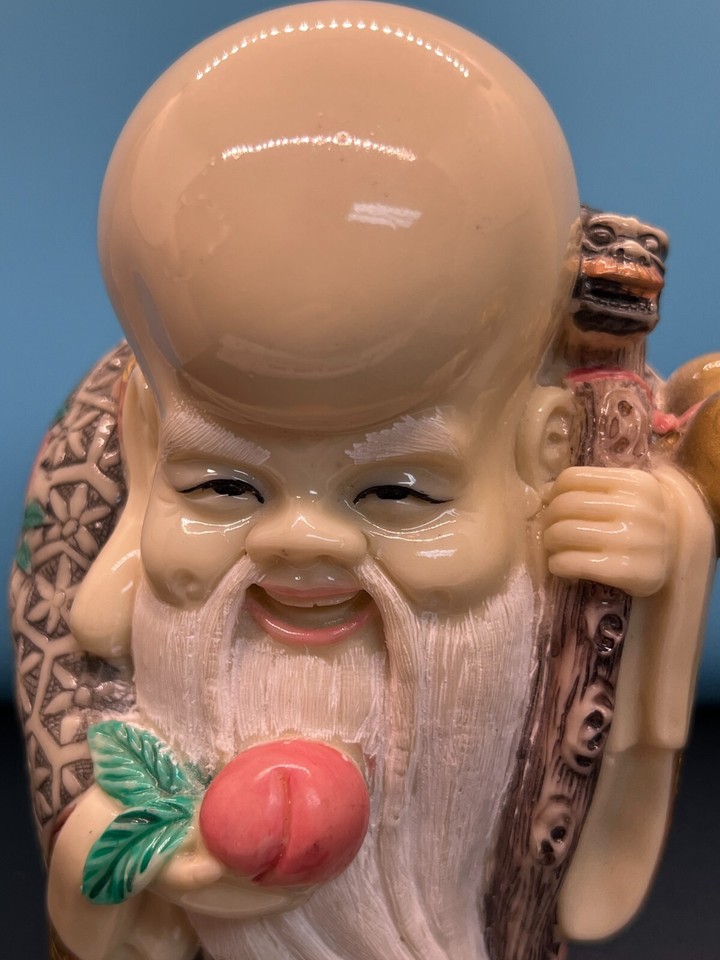 Chinese Shou Xing Gong God of Longevity Resin Figurine with peach ...