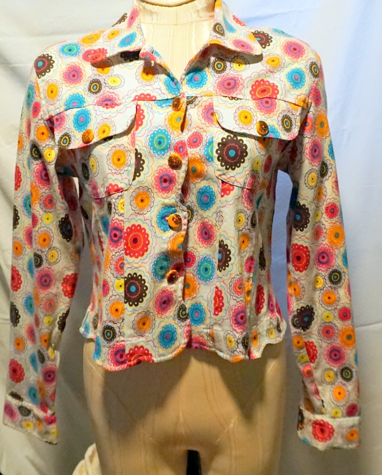 CARRIE ALLEN Womens Size SMALL Multi Color Flower Print Button Up ...