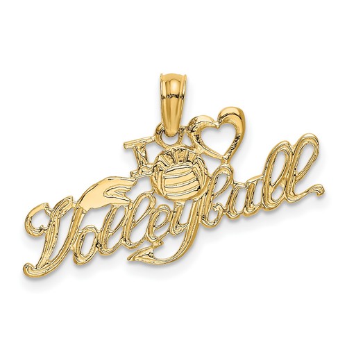 14k Yellow Gold I Love Volleyball Words Heart and Images Charm Pendant ...