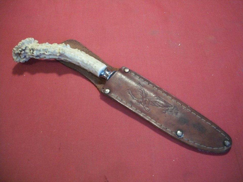 Custom Hand Made Stag Hunting / Patch Knife w/ Leather Sheath ...