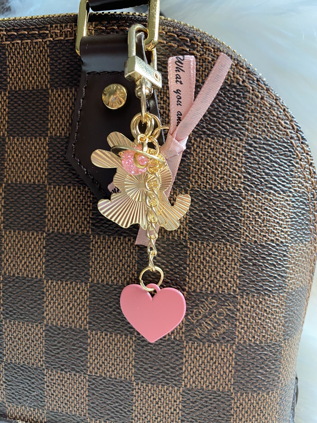 Bunny Rabbit Cupcake bag charm Keychain key ring key fob Pink Bow Gold ...