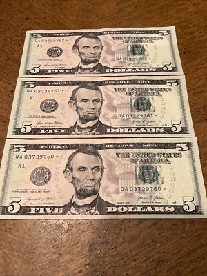 3x $5 Star Note Consecutive Federal Reserve Note 2021 | eBay