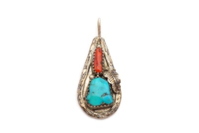 Vtg Native American Navajo Sterling Silver Turquoise Coral Pendant ...