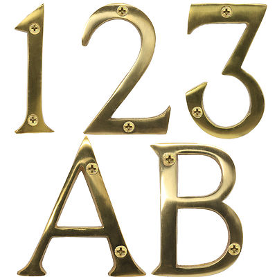 LARGE SOLID BRASS NUMBERS LETTERS WITH SCREWS 3/75mm House Home Front ...