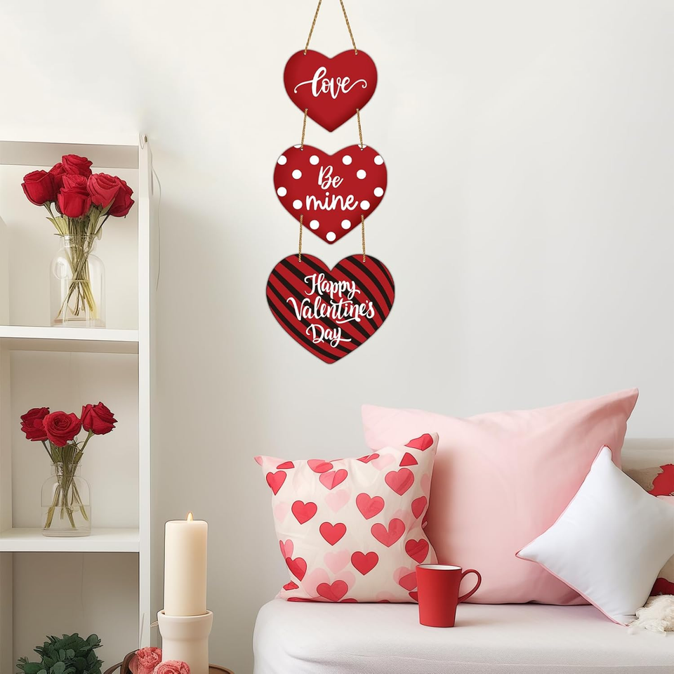 Valentines Day Door Decorations Heart Wreath Heart Wall Decor Wooden ...