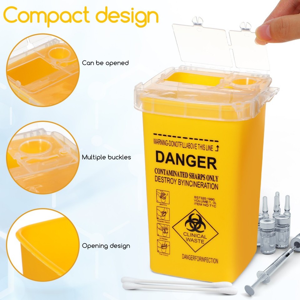 Sharps Container Small Plastic Needle Disposal Box With Lid 0.26 Gallon ...