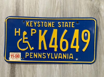 Vintage 1998 Navy Blue Pennsylvania PA Handicap HP License Plate Tag HP ...