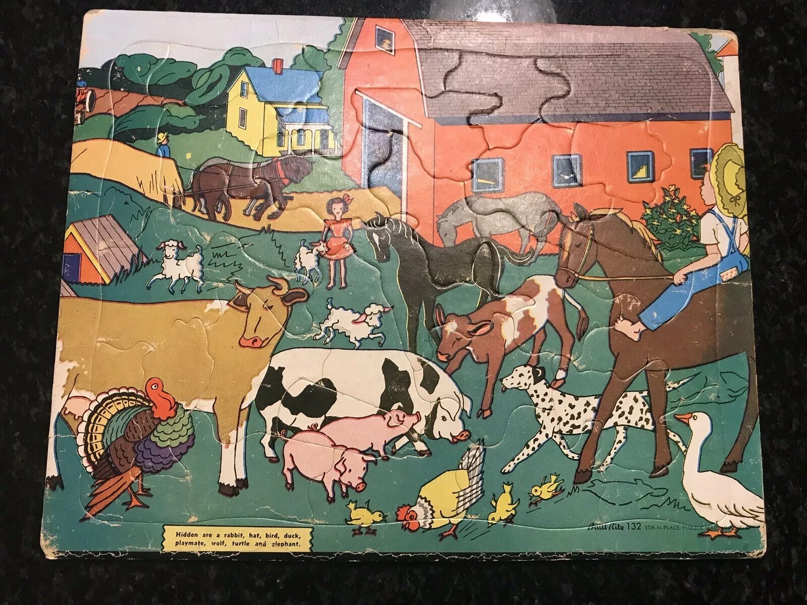 VINTAGE Built-Rite 132 STA-N-PLACE Farm Animals Frame-Tray Puzzle RARE ...