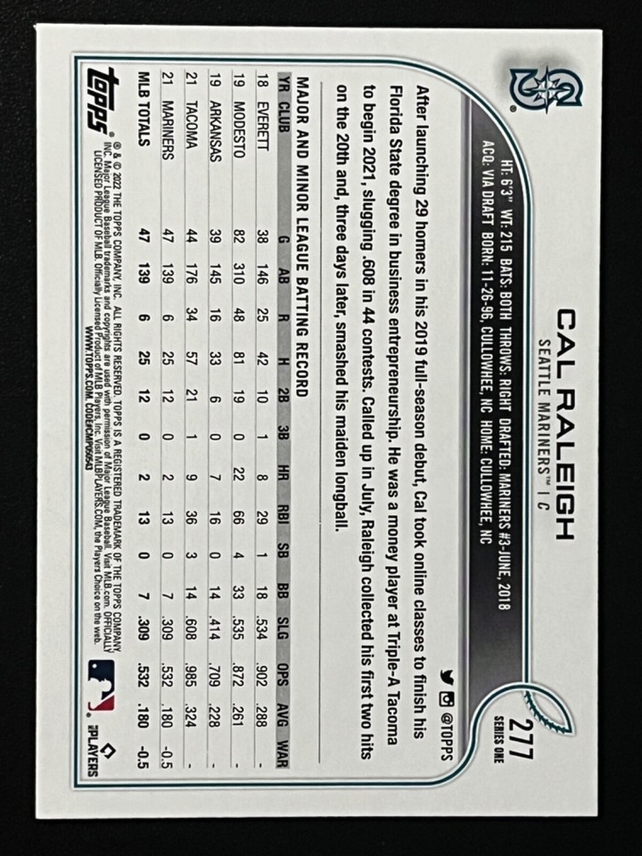 CAL RALEIGH / 2022 Topps RC Rookie Card #277 / Seattle Mariners | eBay