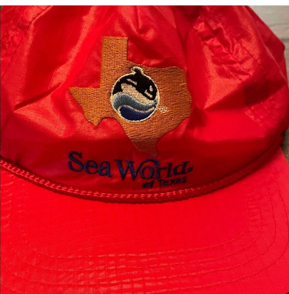 Vintage Sea World Hat Cap Mens Strapback Red Embroidered Logo 80s Texas ...