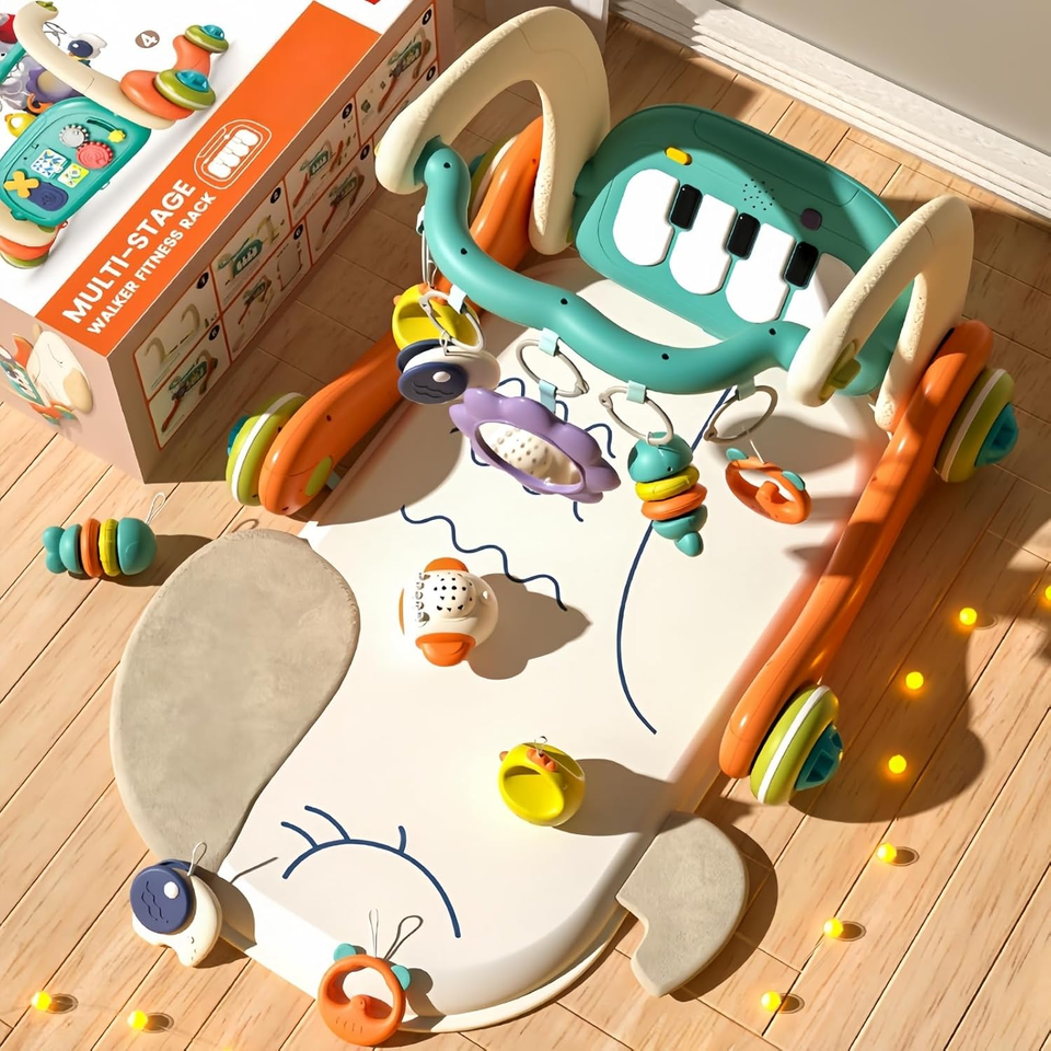 Baby Play Gym with Height Adjustment, Kick & Play Piano Mat with Music ...
