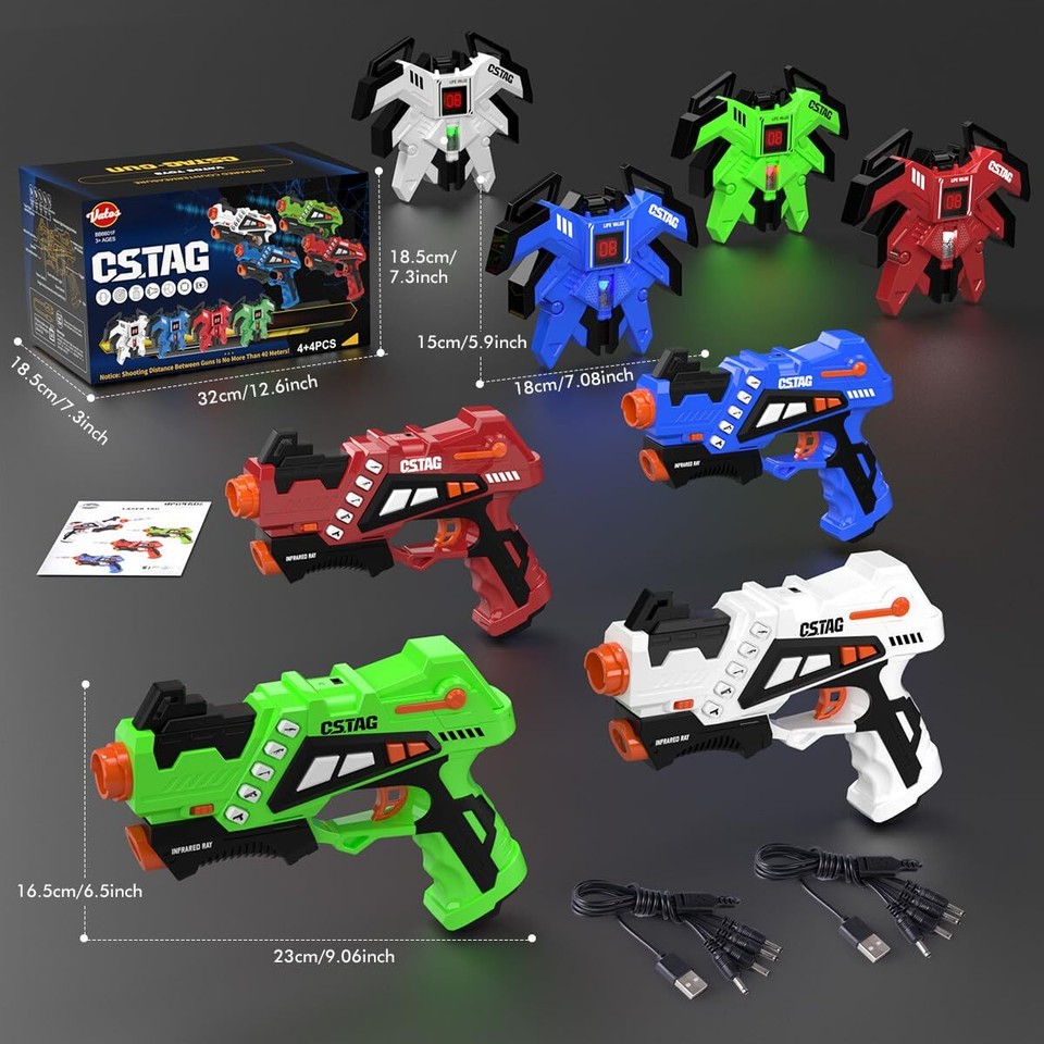 VATOS Infrared Laser Tag Sets 4 Sets with Vests 4-in-1 Charger ...