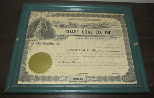 Coast Coal Co. - Stock Certificate - Mining Stocks State of New Jersey ...