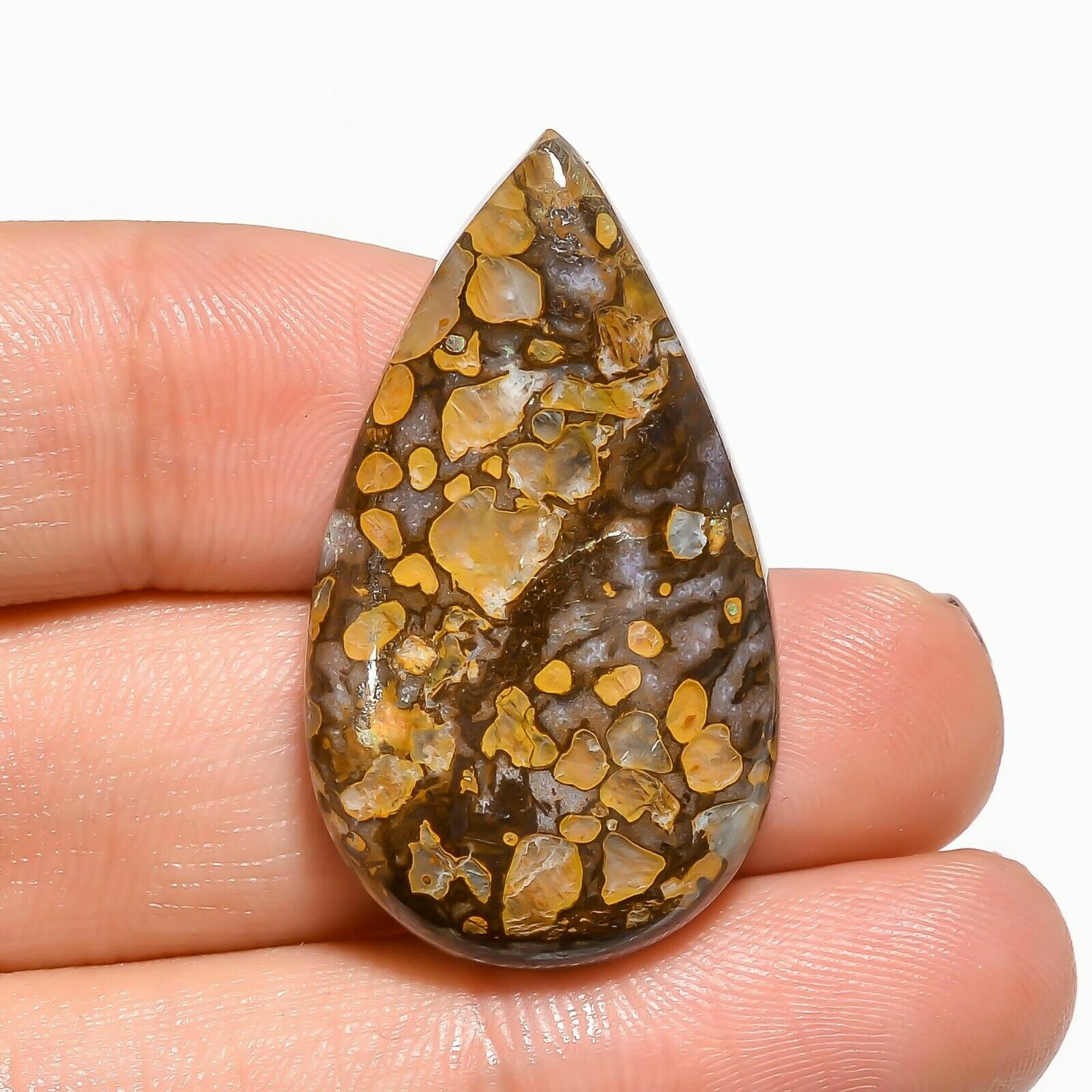 35Ct Natural Dinosaur Bone Jasper Pear Gemstone 36x20x7 Loose Smooth ...