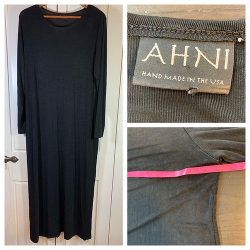 AHNI 2 Maxi Dress Women XL Black Slinky Knit Lagenlook Career Artsy ...