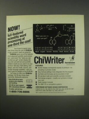 1990 Horstmann ChiWriter Software Ad - Full-featured scientific word ...