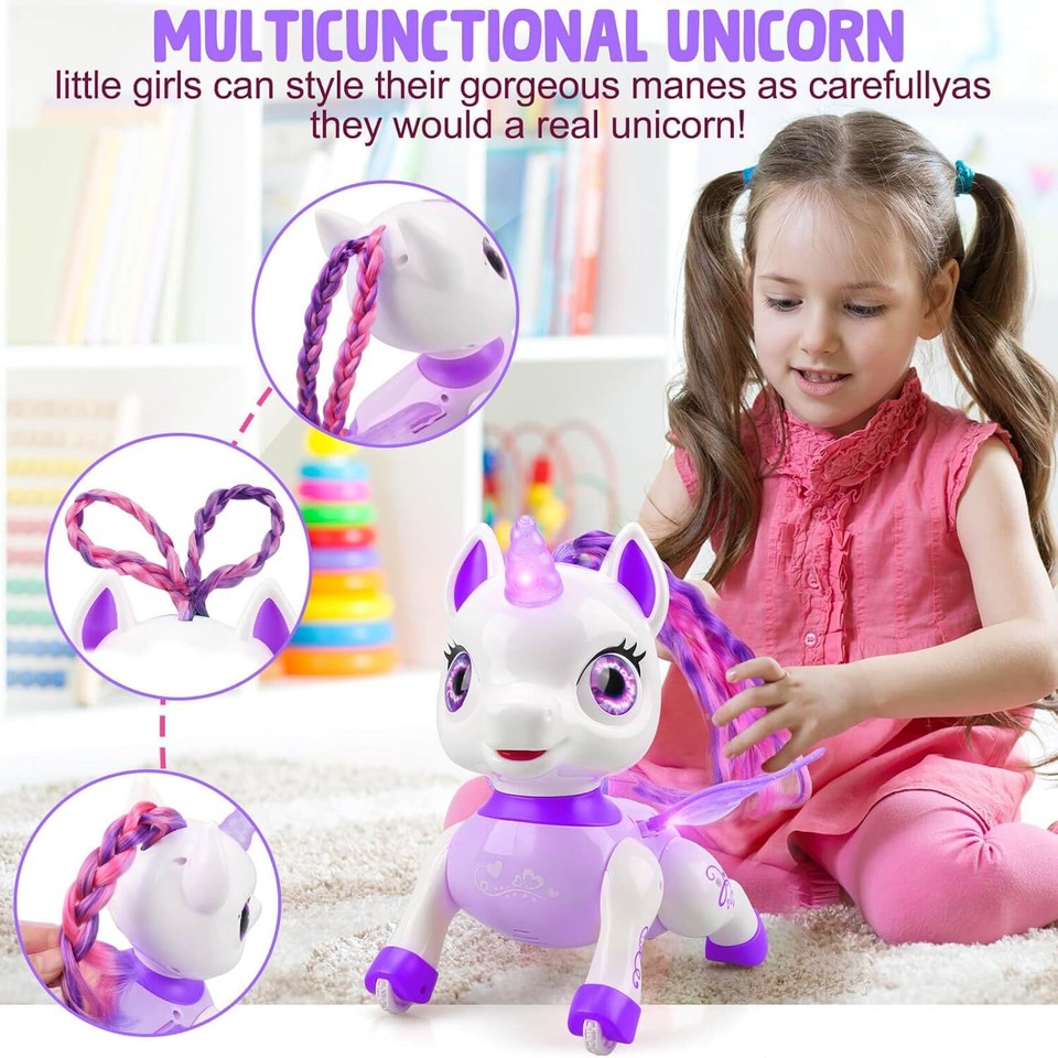 Robot Unicorn Toy for Kids Interactive Unicorn Rechargeable W/ Remote ...