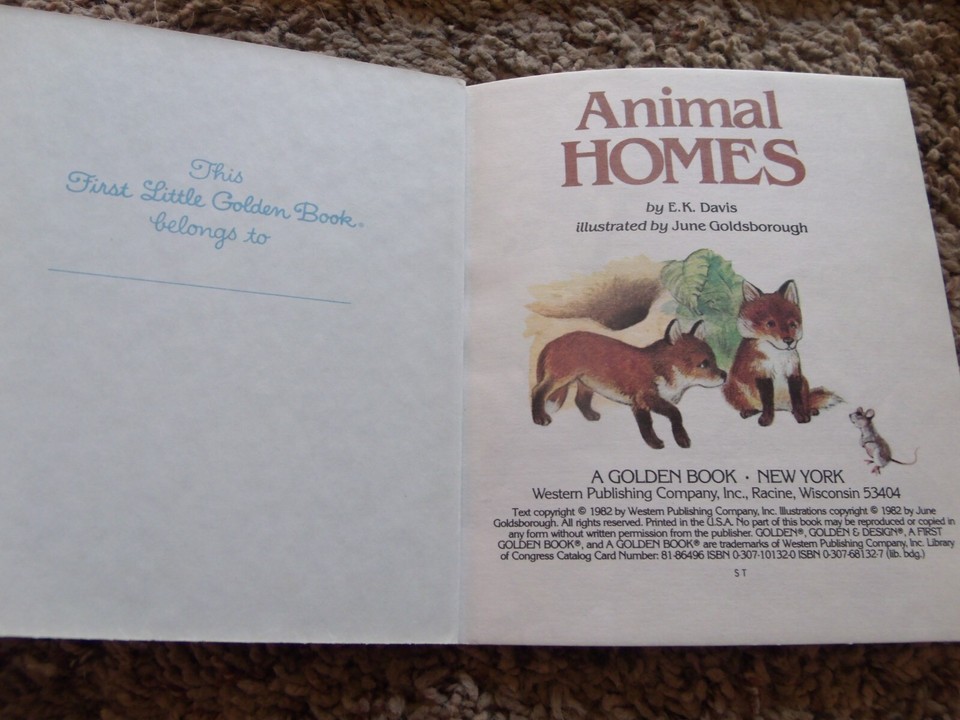 VINTAGE LITTLE GOLDEN BOOK ANIMAL HOMES E.K. DAVIS WILD ANIMALS 1982 | eBay